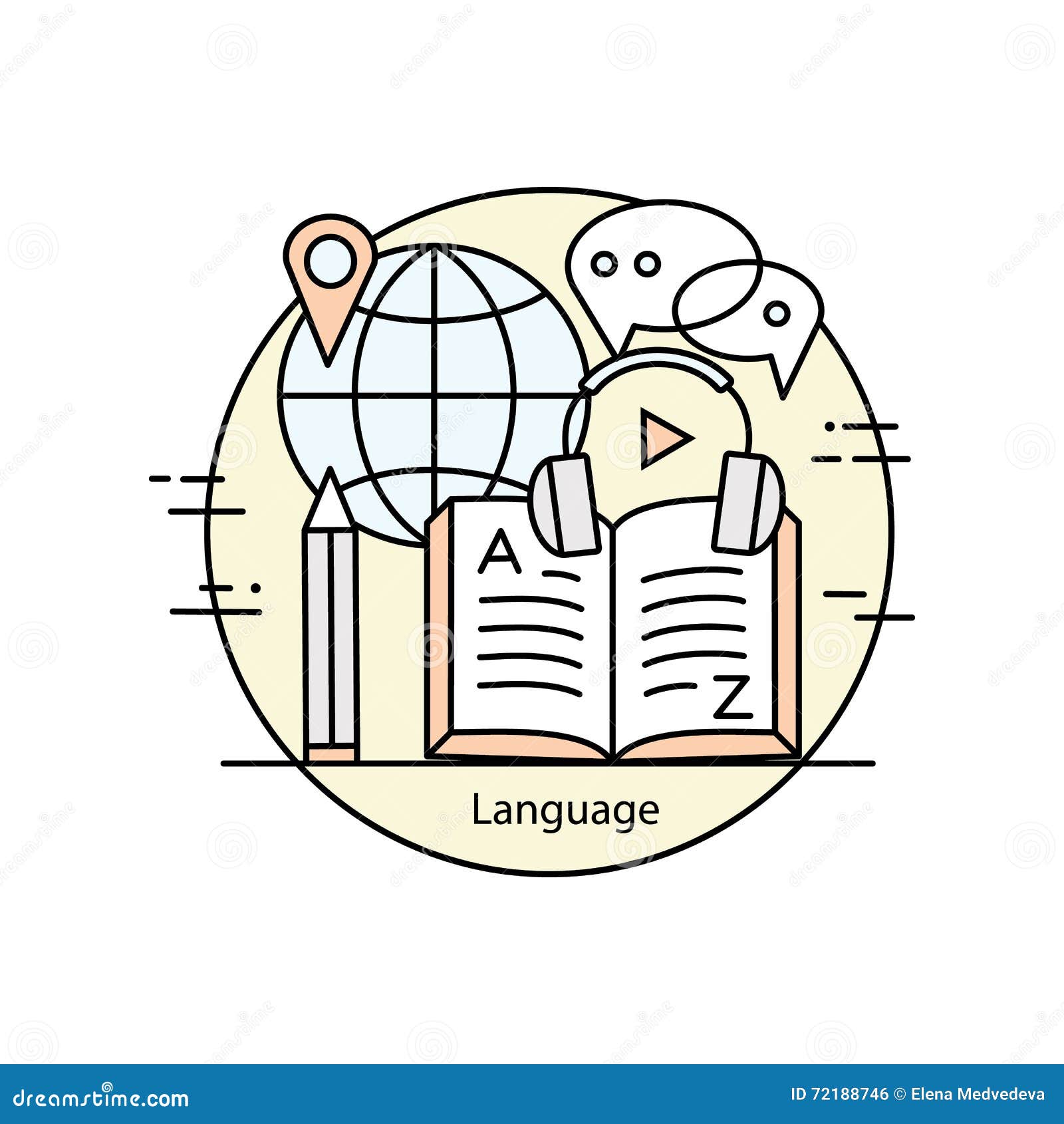 Modern Color Thin Line Concept of Learning Foreign Languages Stock ...