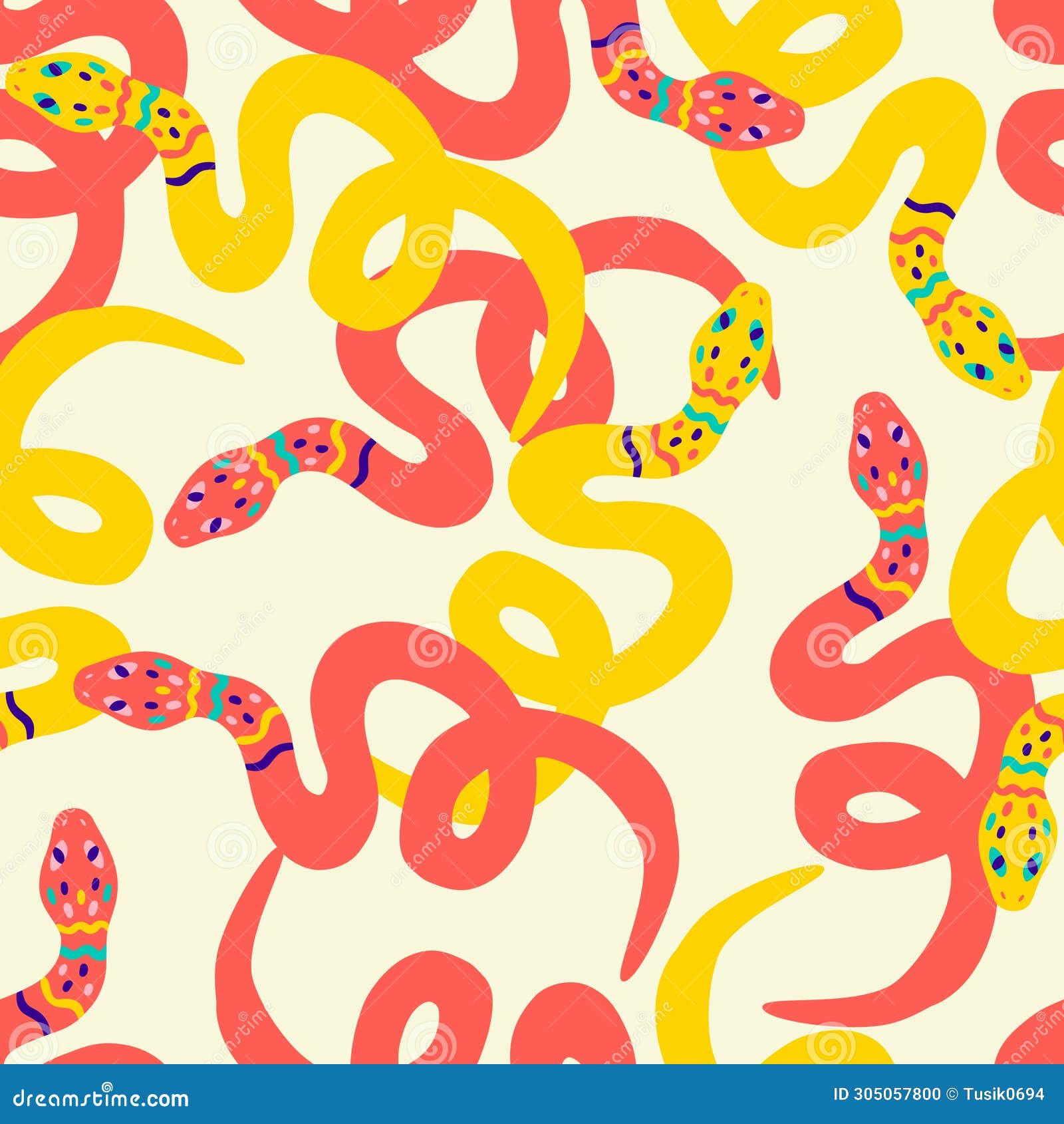 Modern Colorful Abstract Snakes Seamless Pattern Stock Vector ...