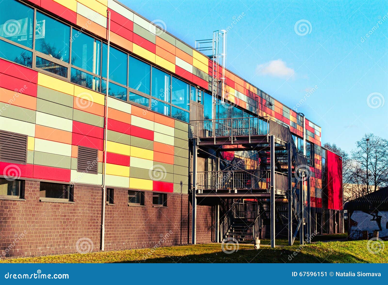 Modern Colorful Brick Wall Building Stock Image - Image of creative ...