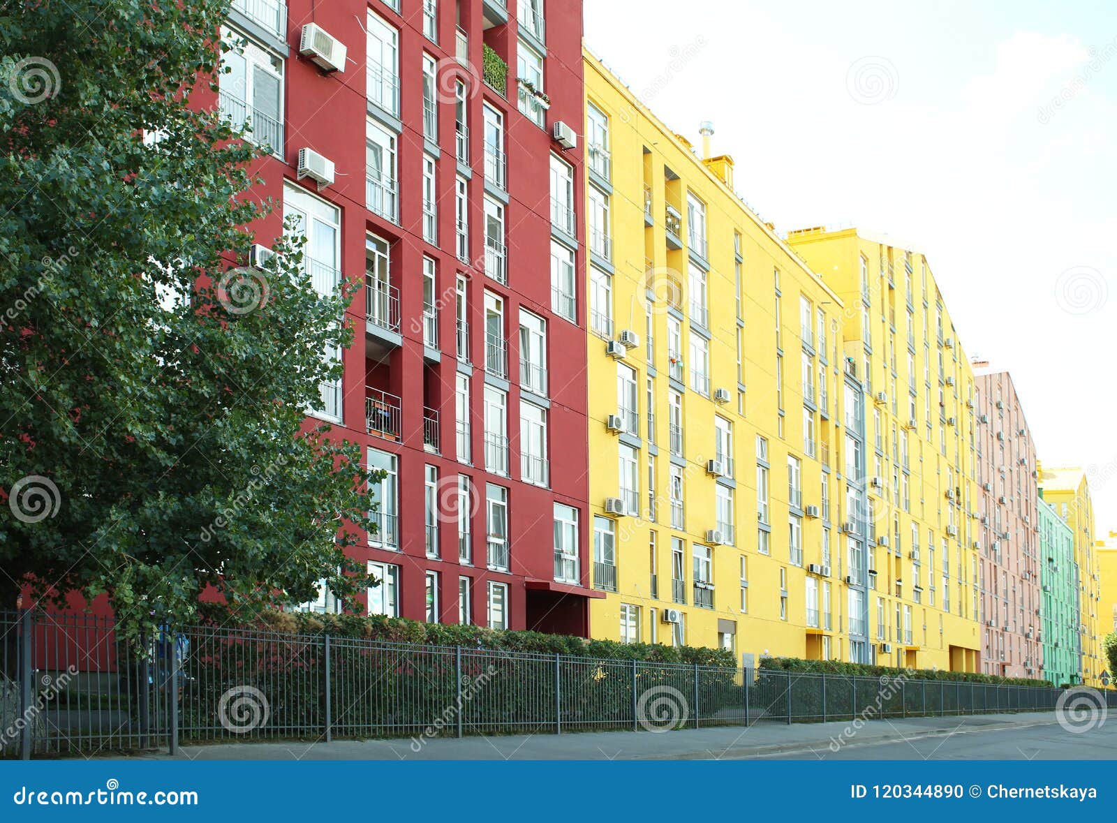 Modern colorful buildings stock photo. Image of location - 120344890