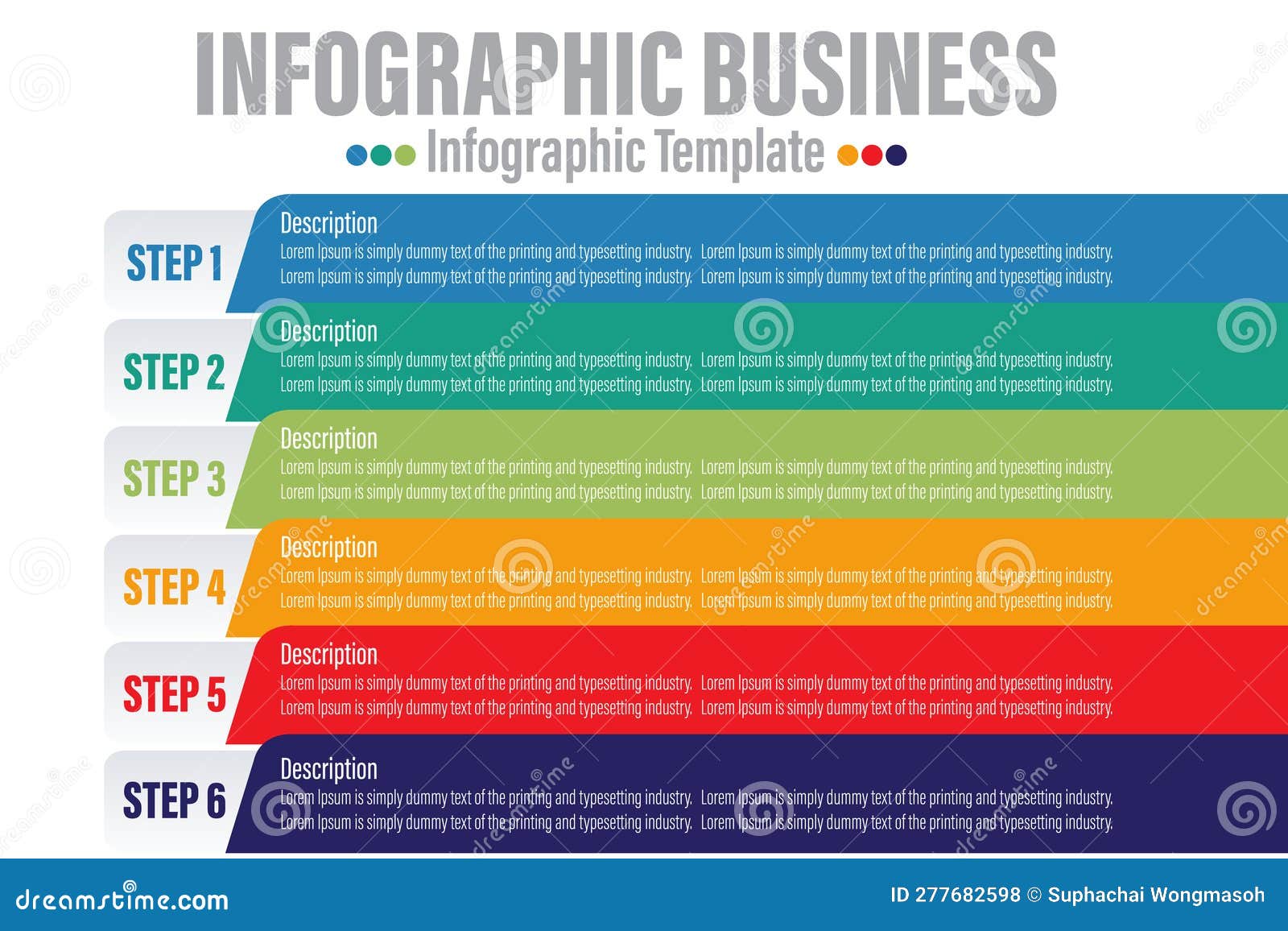 Modern Colorful Chart 6 Step or Six Option, Graph. Template for Diagram ...