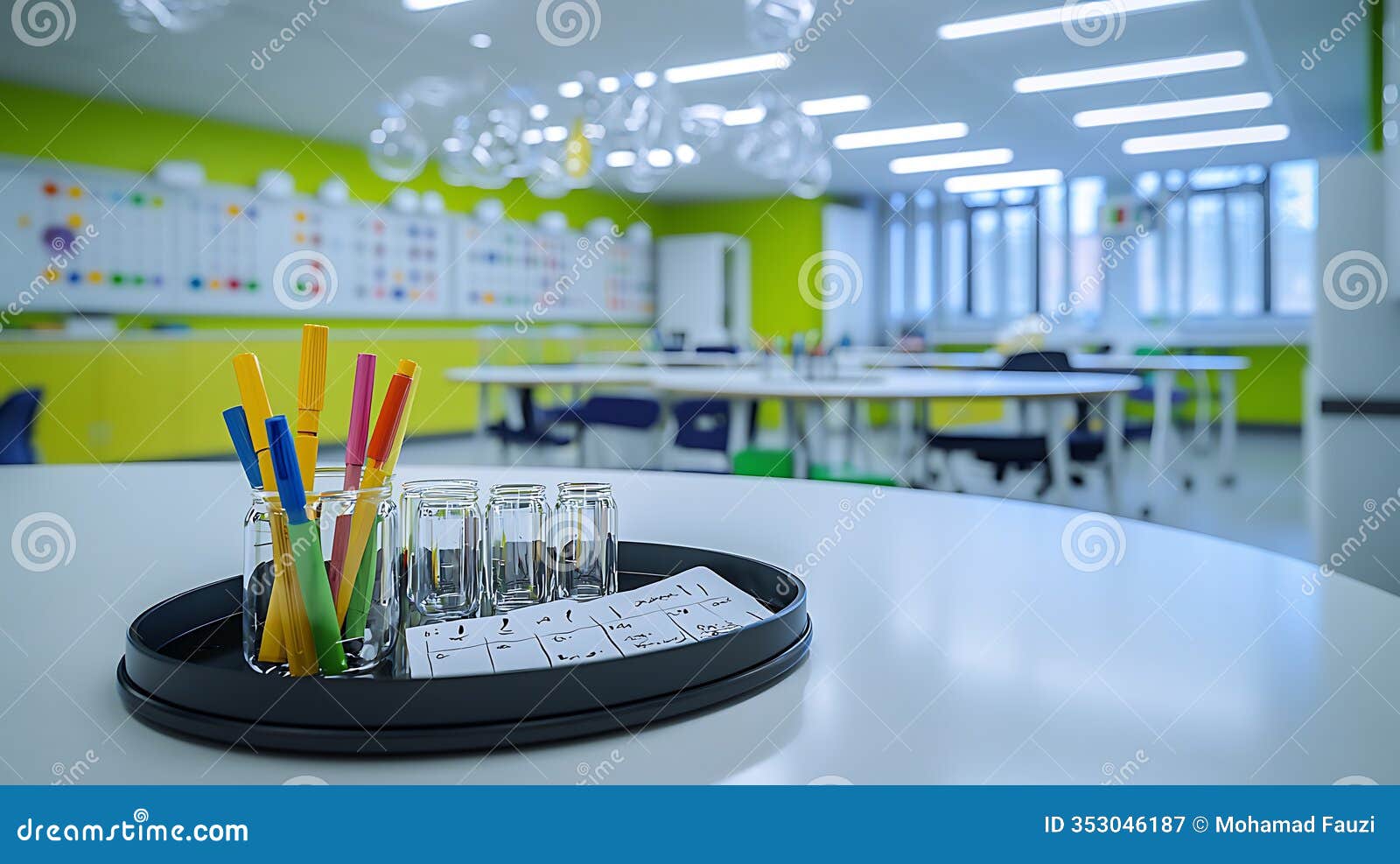 Colorful Classroom With Educational Posters And World Map On Wall ...