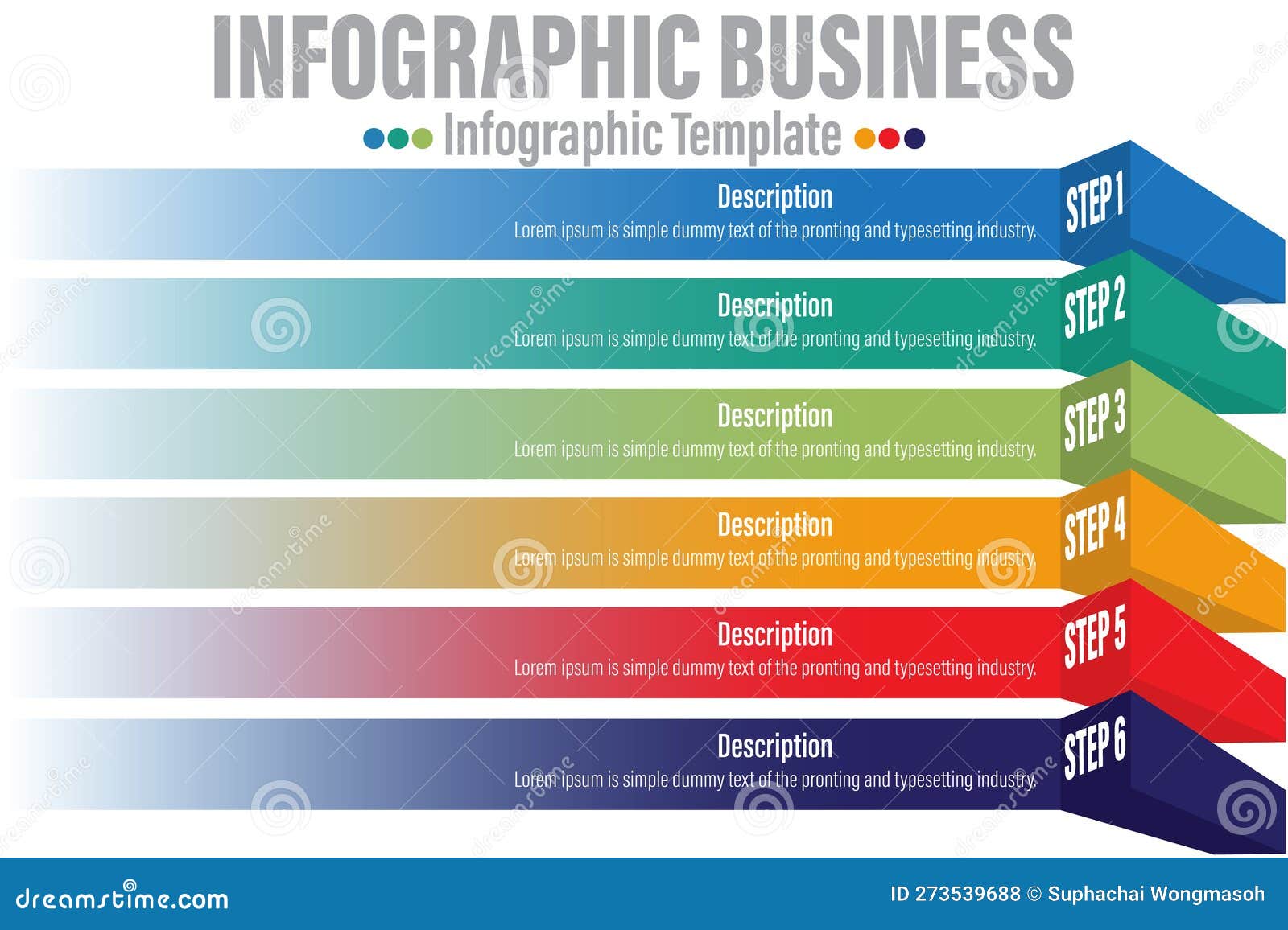 Modern Colorful 3d Chart 6 Step or Six Option, Graph. Template for ...
