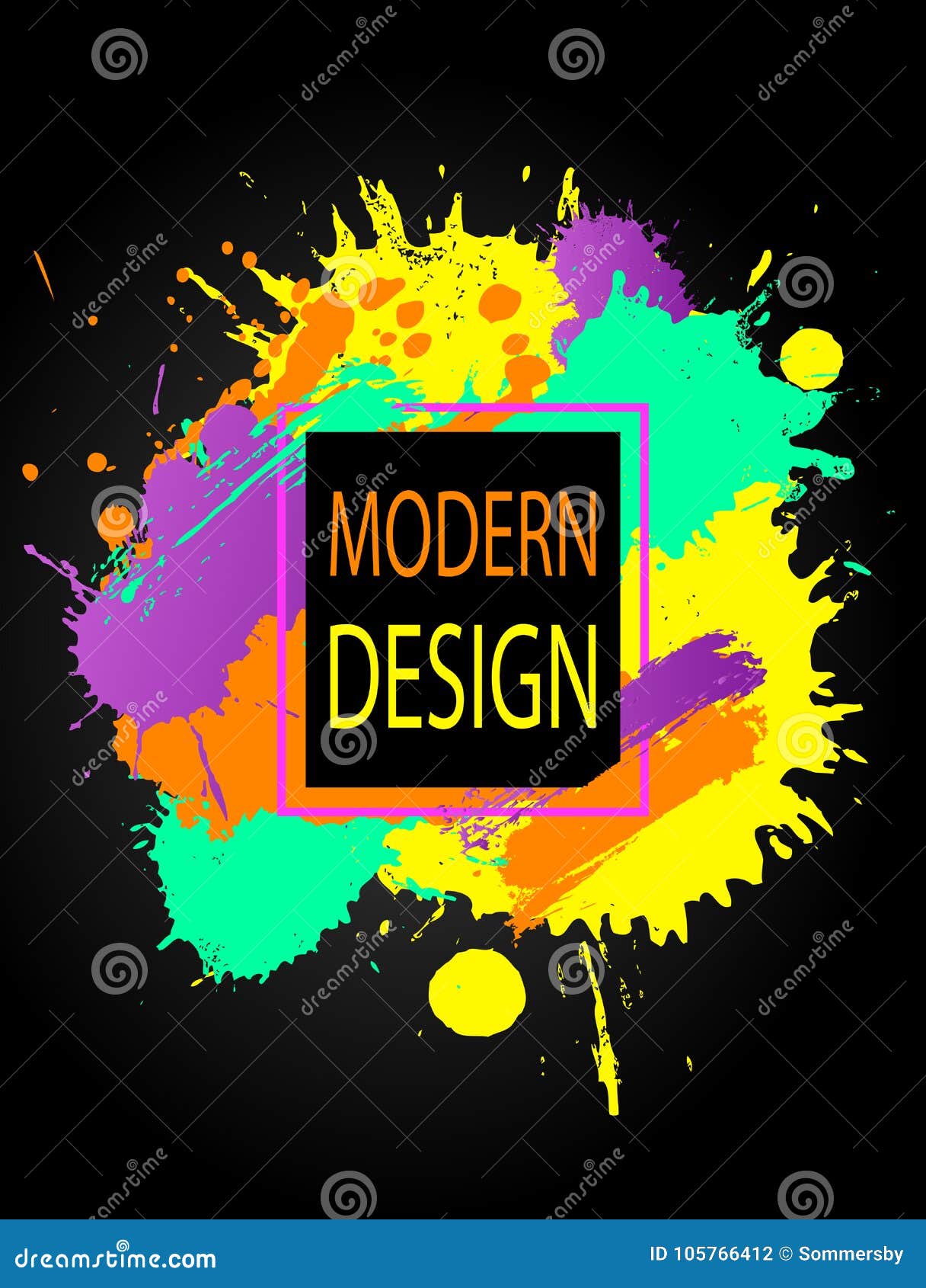 Modern Colorful Frame Design with Splashes on a Black Background Stock ...