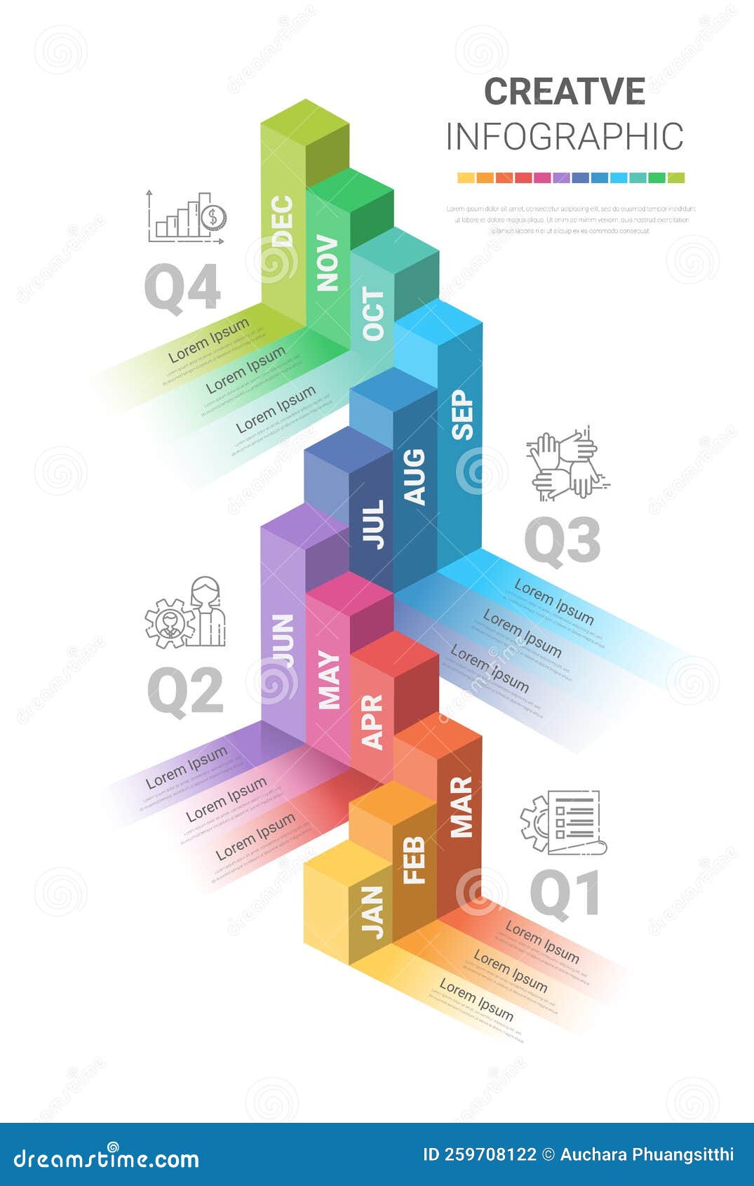 Modern Colorful Graph 12 Months, 1 Year Stock Illustration ...