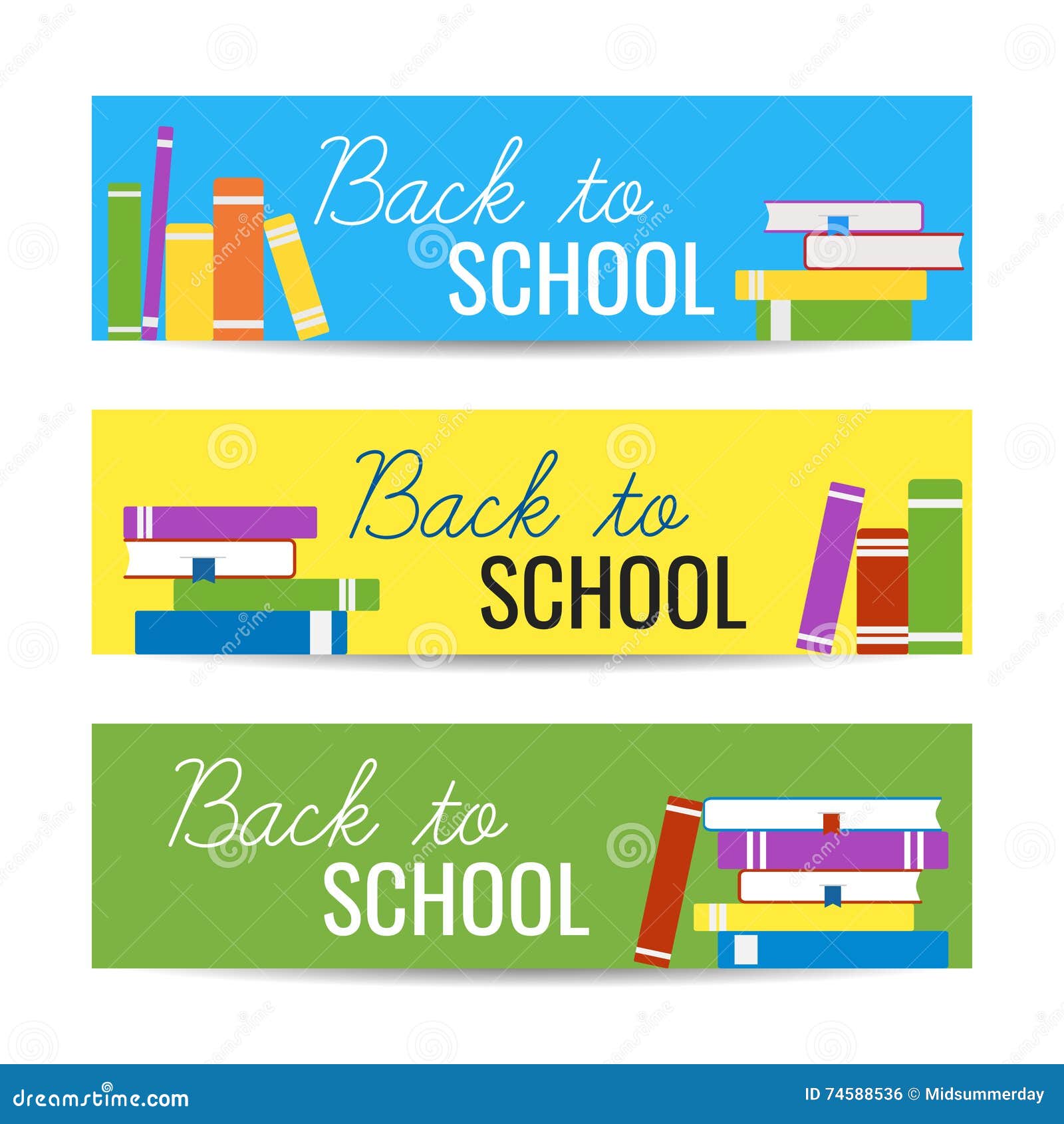 Modern Colorful Horizontal Banners Template with Stack of Books and ...
