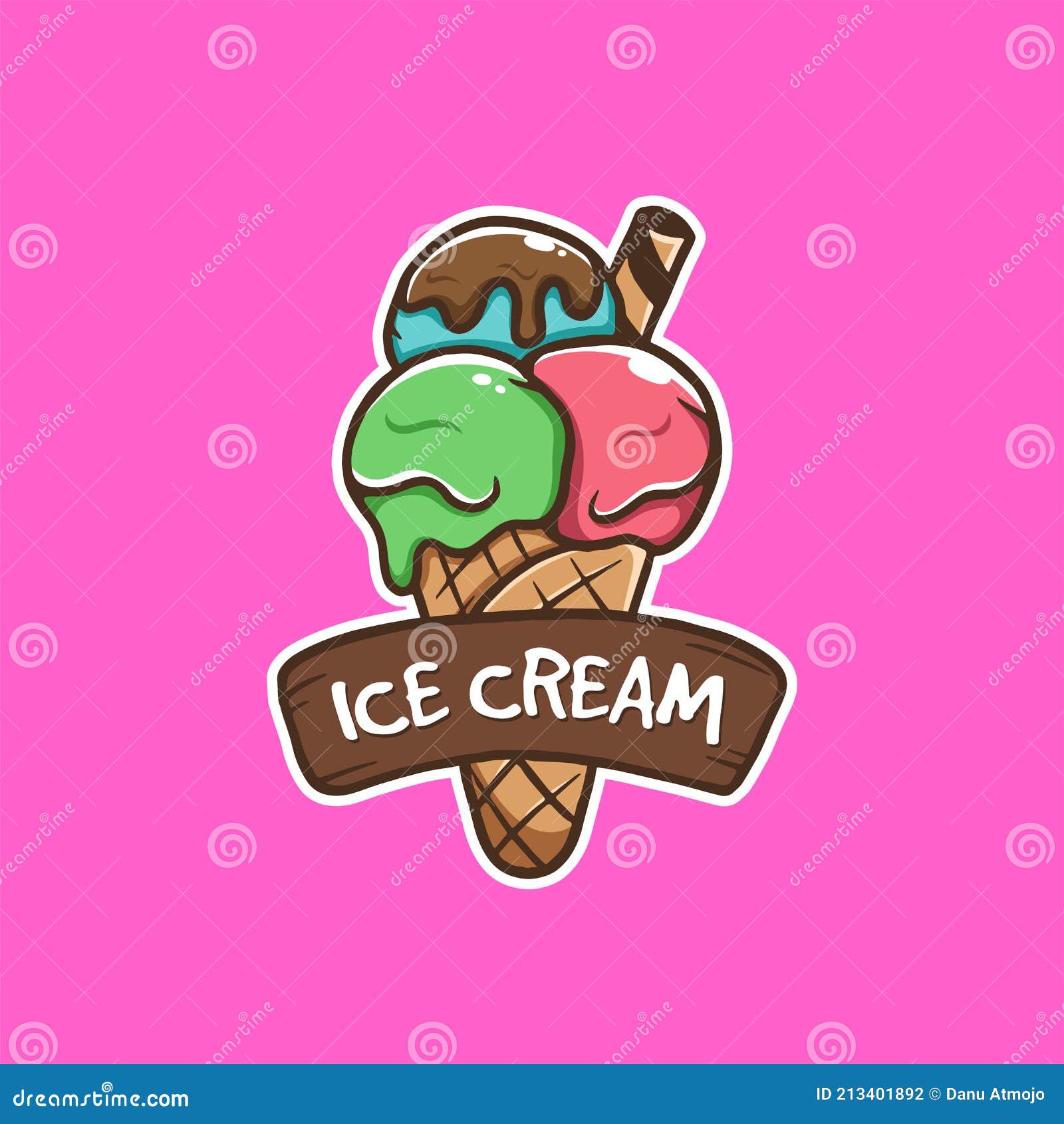 Colorful Ice Cream Logo Hand Drawn with Cone Stock Vector ...