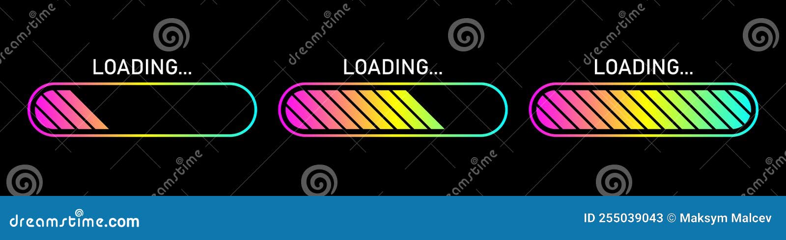 Colorful Loading Or Progress Bars Set Different Type Web Ui Elements