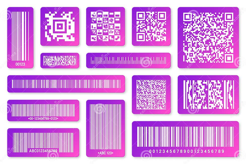 Modern Colorful Product Barcodes and QR Codes. Identification Tracking ...
