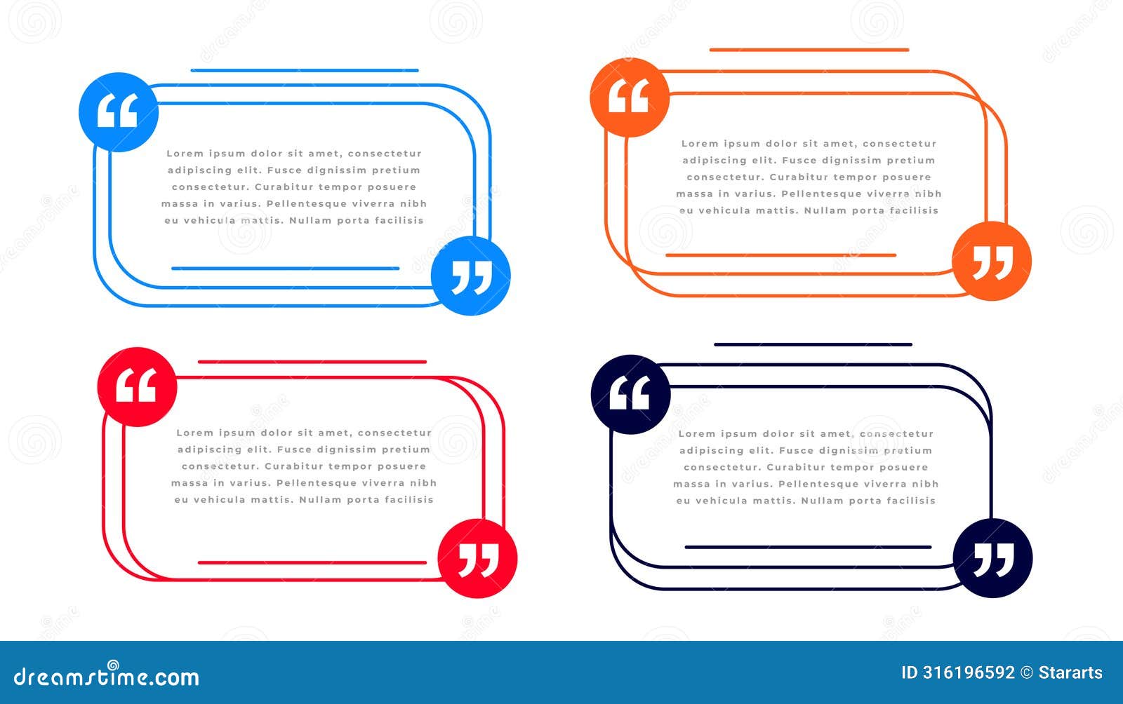 Modern and Colorful Quote Mark Frame Template in Set of Four Stock ...
