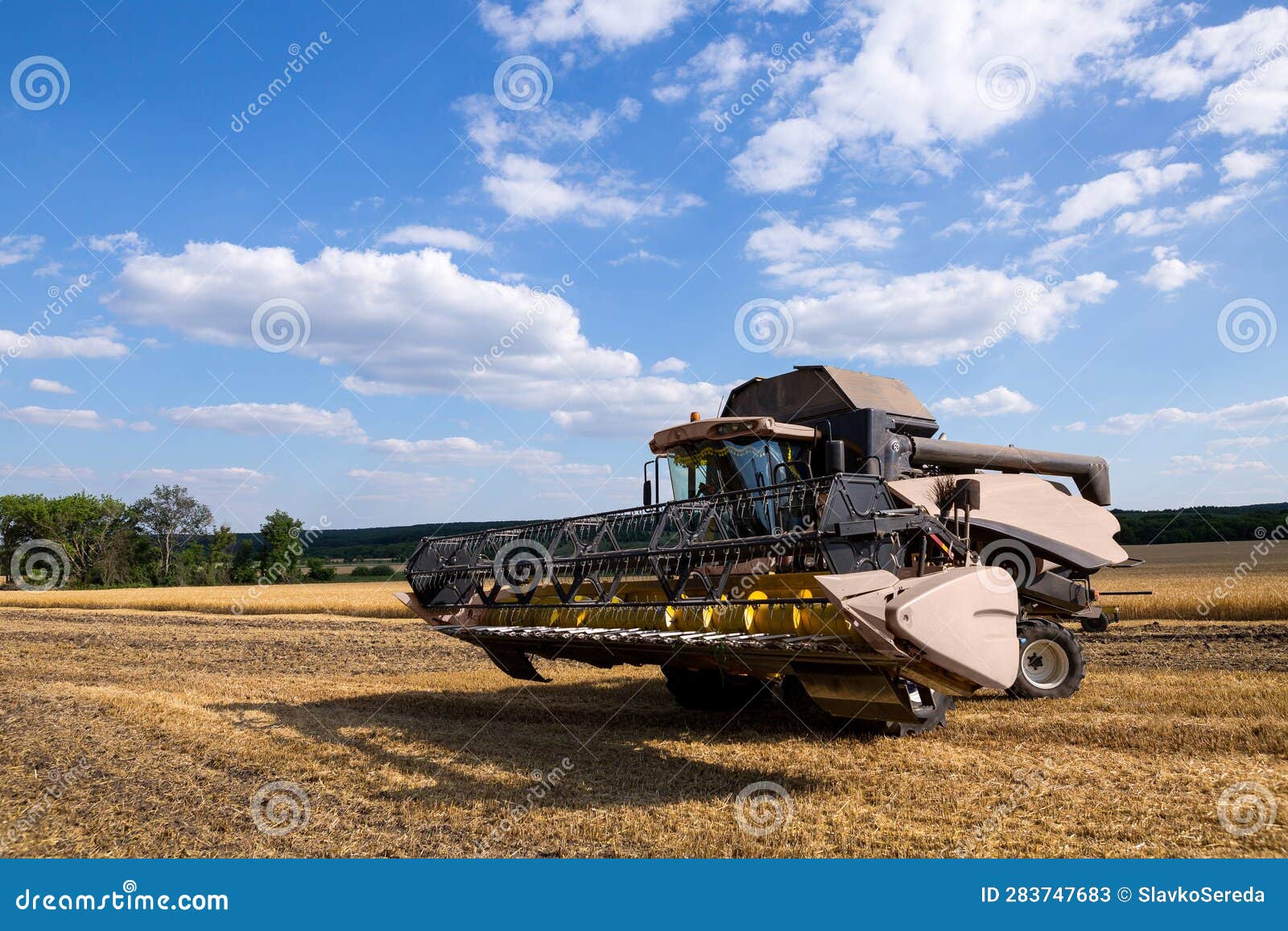 A Modern Combine Harvester Stands on the Field during Harvesting Withe ...