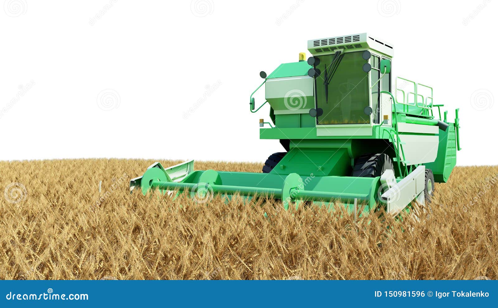 Modern Combine Harvester Working on a Wheat Crop 3g Render on White ...