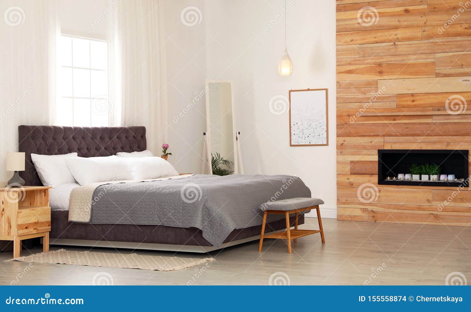 Modern Comfortable Bed in Room. Interior Stock Photo - Image of home ...