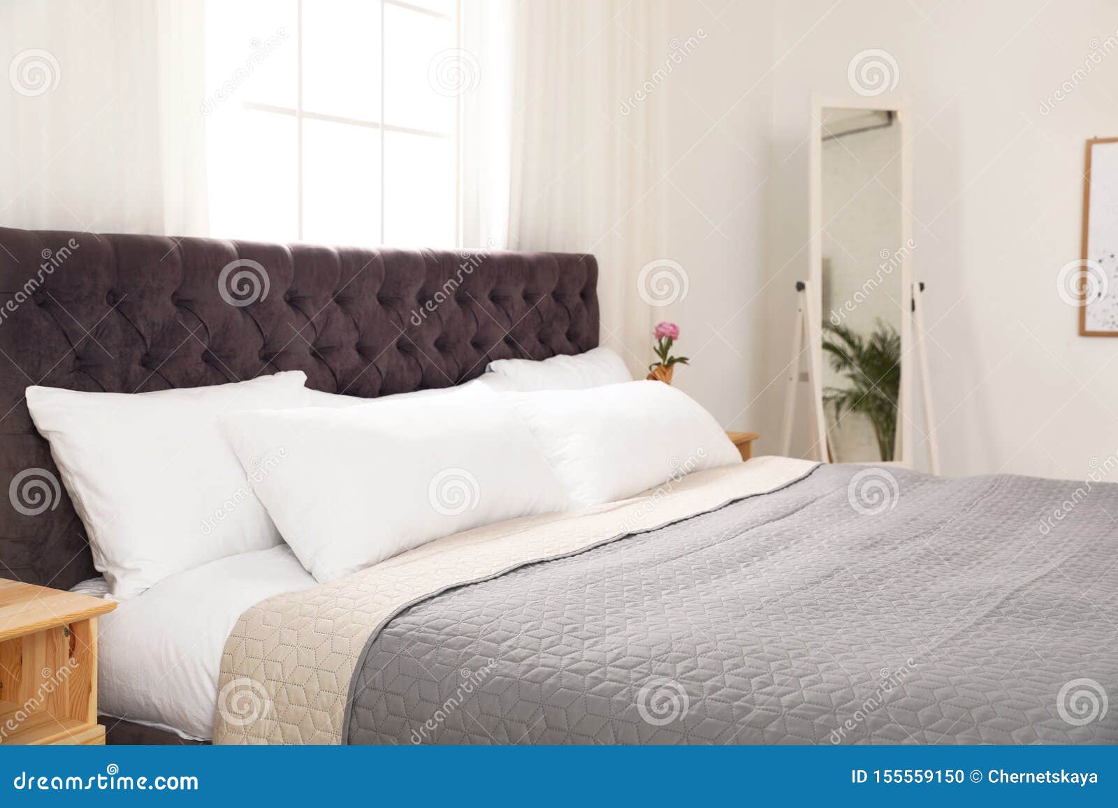 Modern Comfortable Bed in Room. Design Stock Photo - Image of design ...