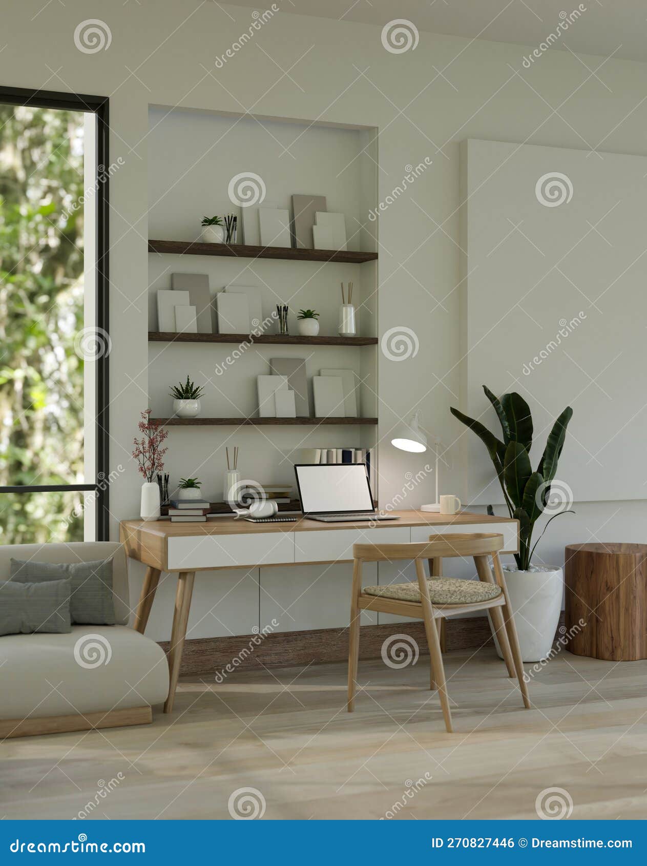Modern and Comfortable Home Workspace Interior Design with Laptop ...