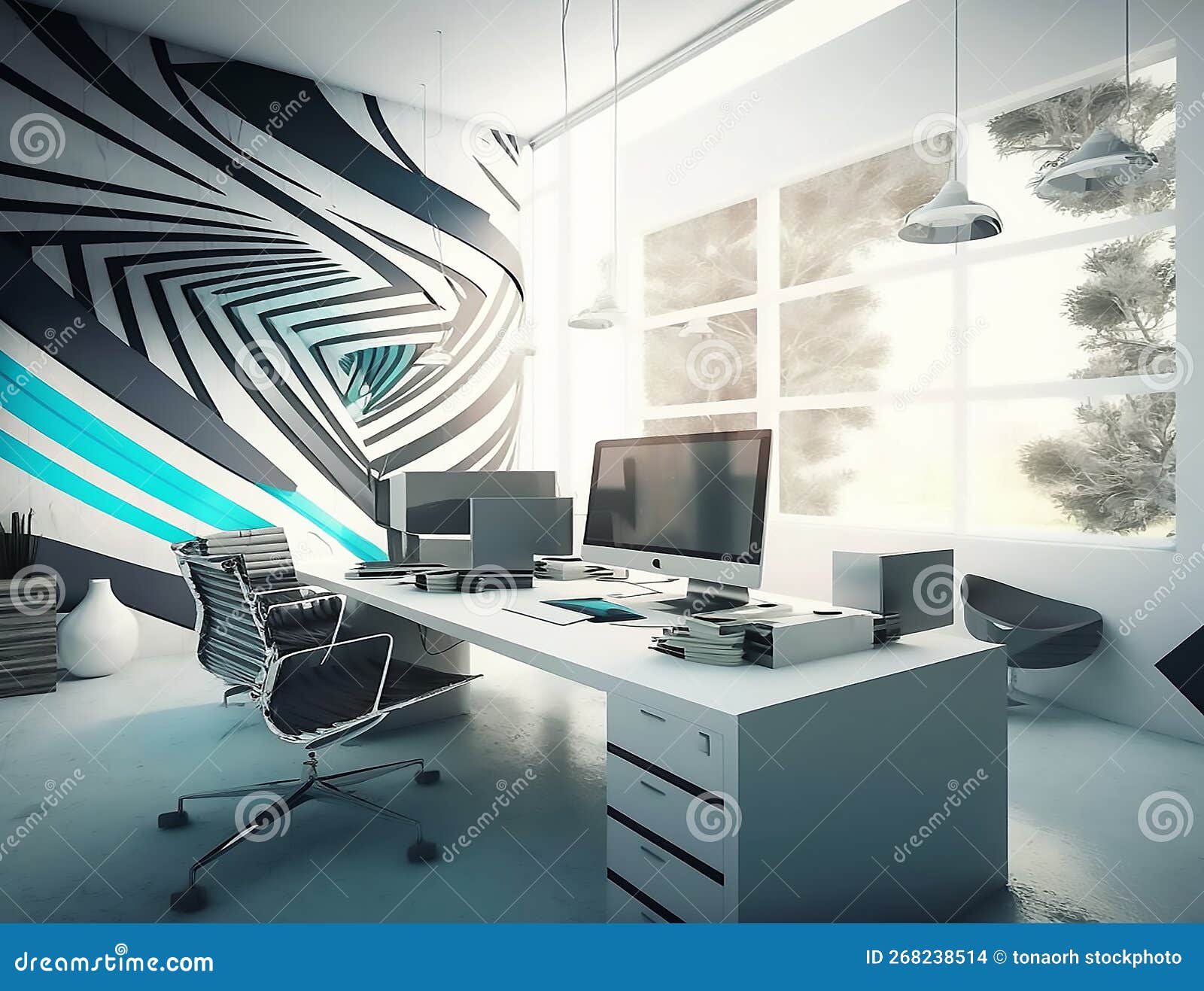 Modern and Comfortable Office Interior Design Stock Illustration ...