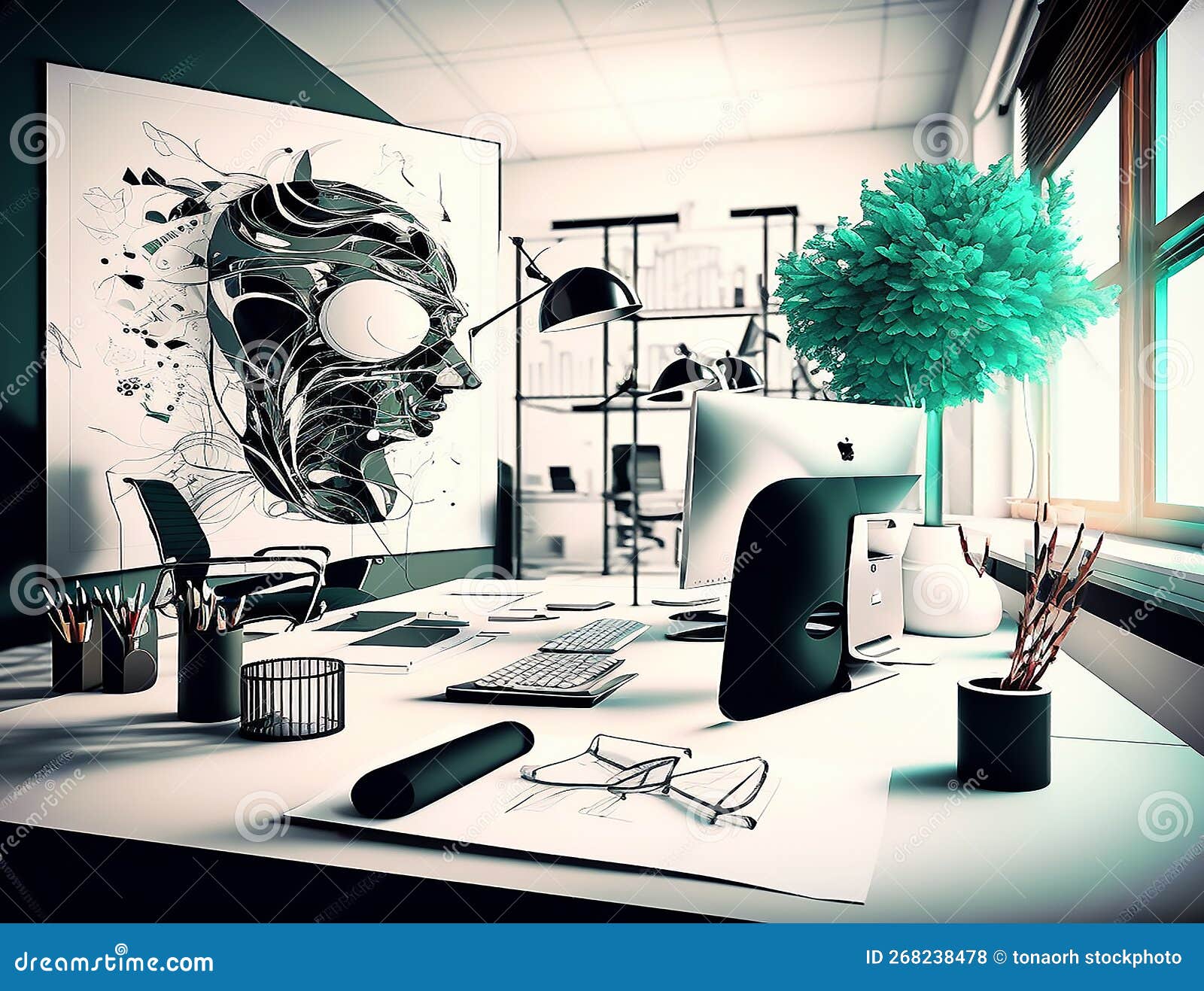 Modern and Comfortable Office Interior Design Stock Illustration ...