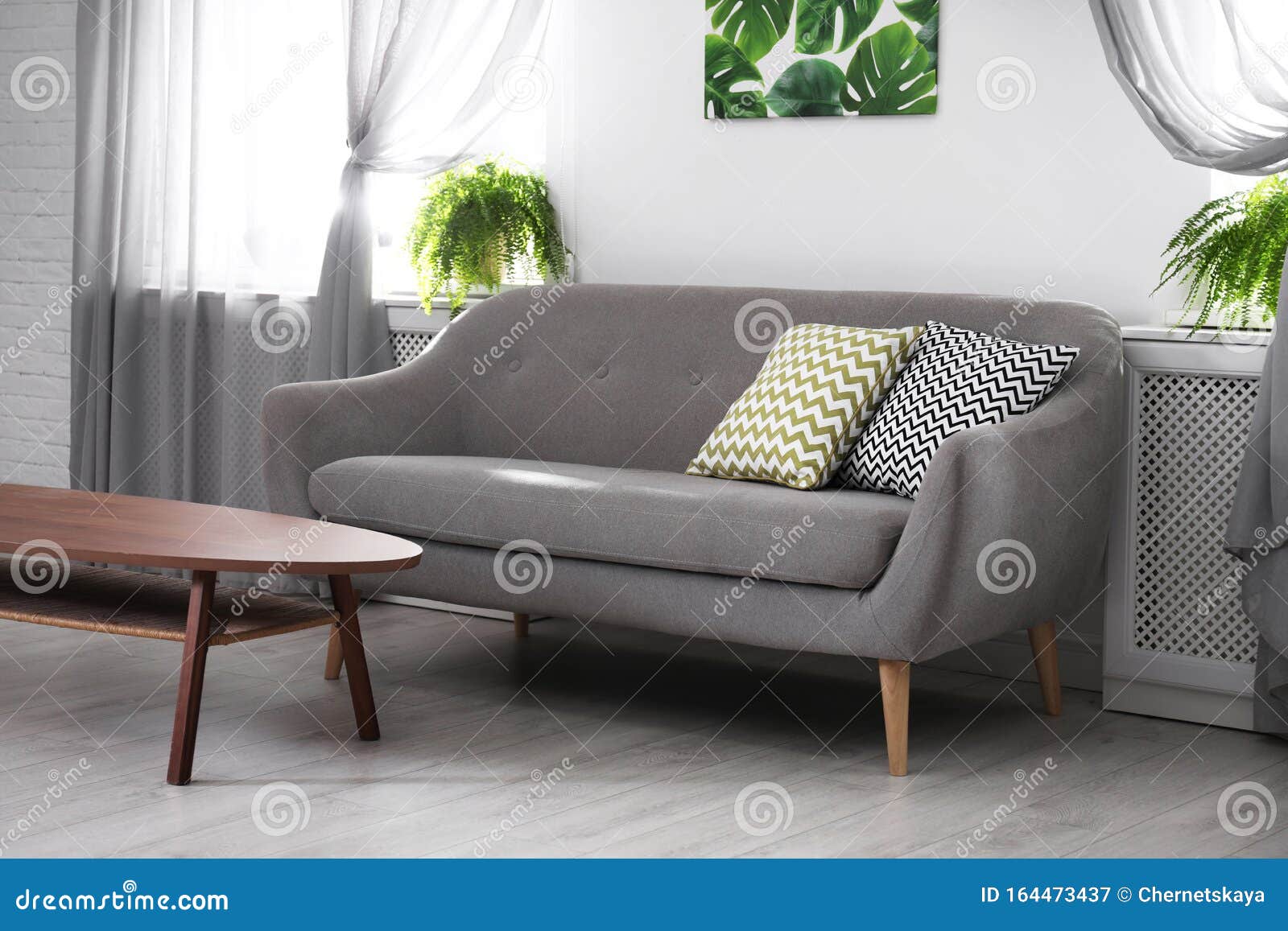 Modern Comfortable Sofa in Home Interior Stock Image - Image of ...