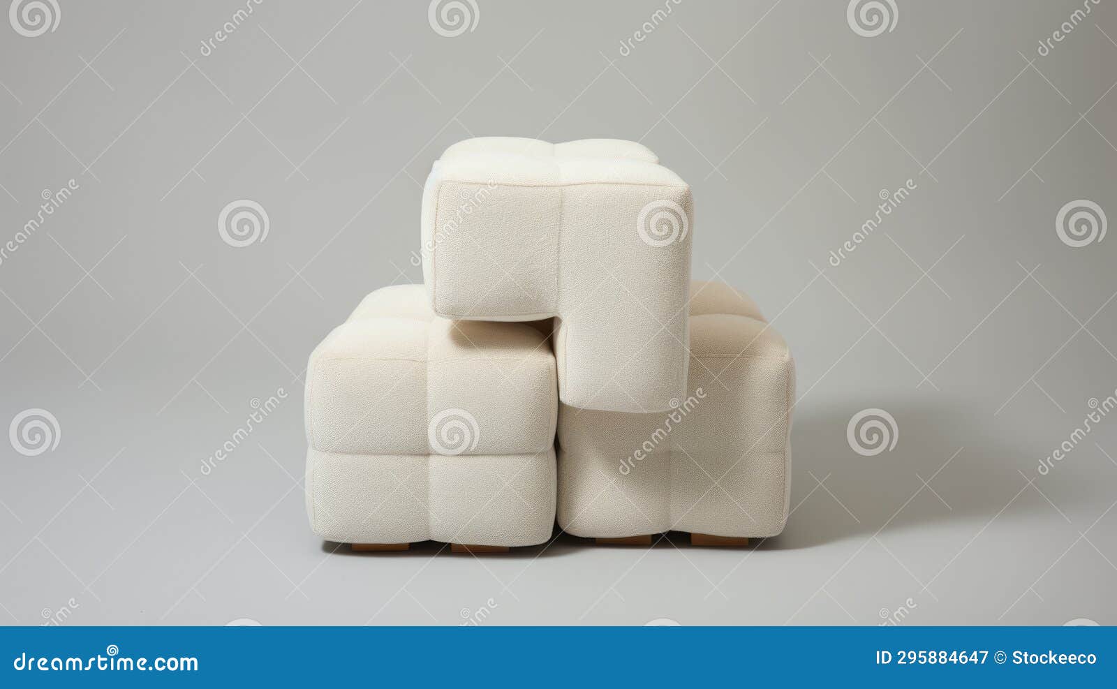 Modern Comfy Fixed Organic Modular Stool in Light Beige Fabric Stock ...