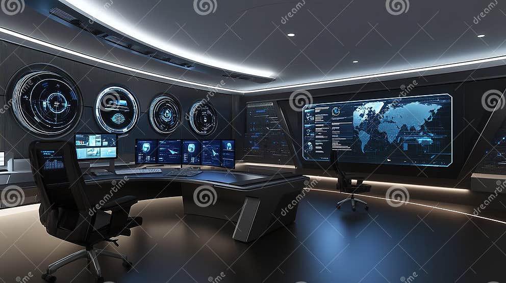 Modern Command Center with Advanced Technology Displays and Multiple ...