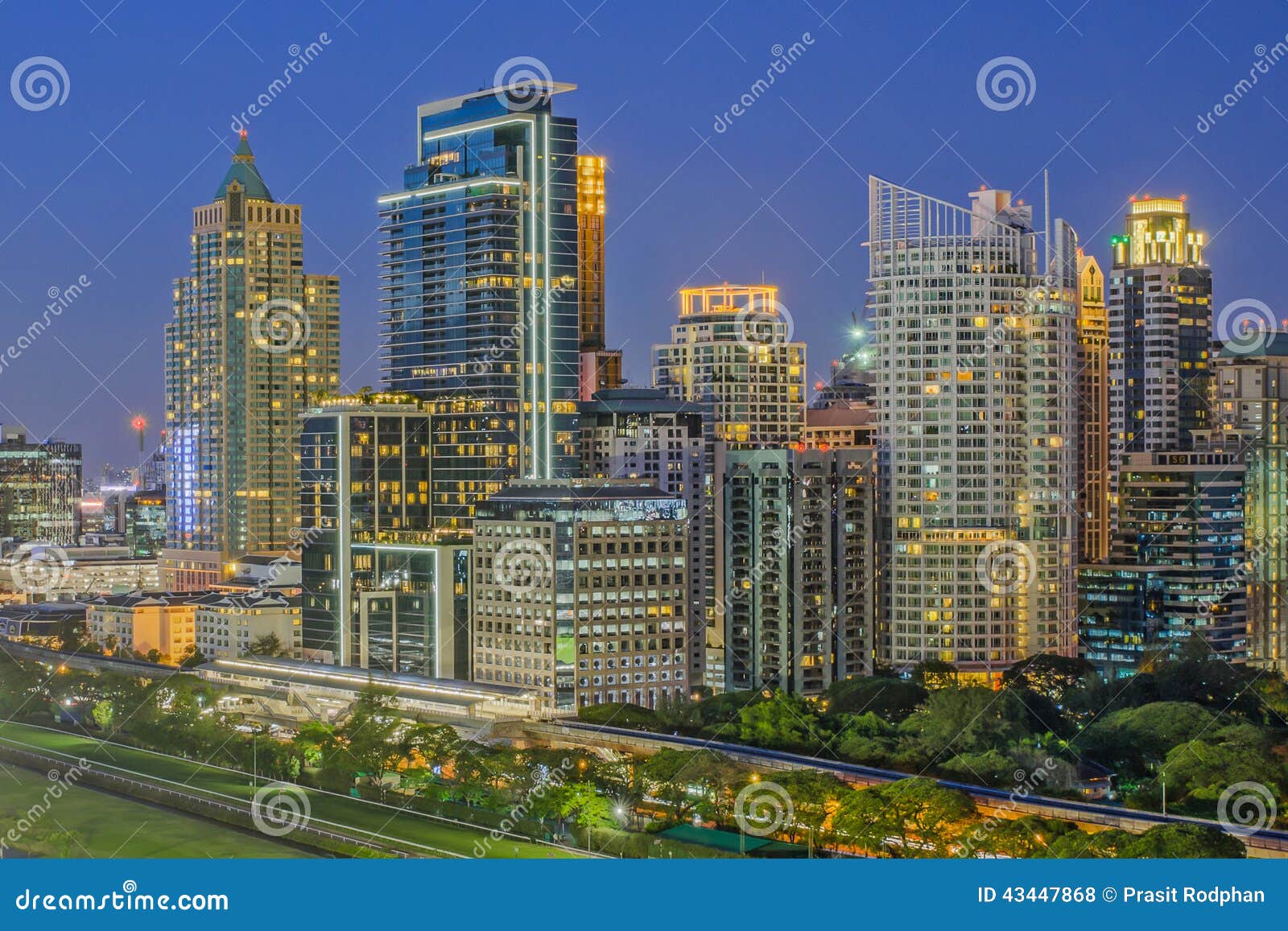 Modern Commercial City (Bangkok) in Night Stock Photo - Image of ...