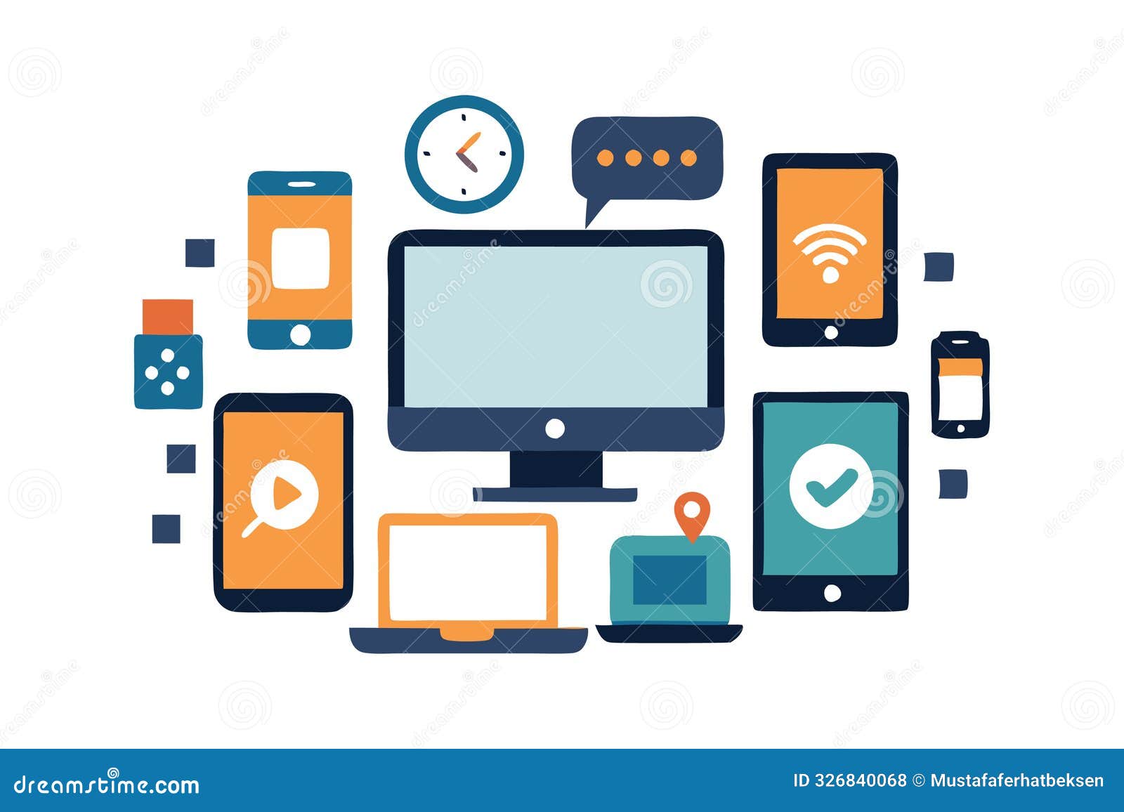 Modern Communication Icons with Technology Elements Stock Vector ...