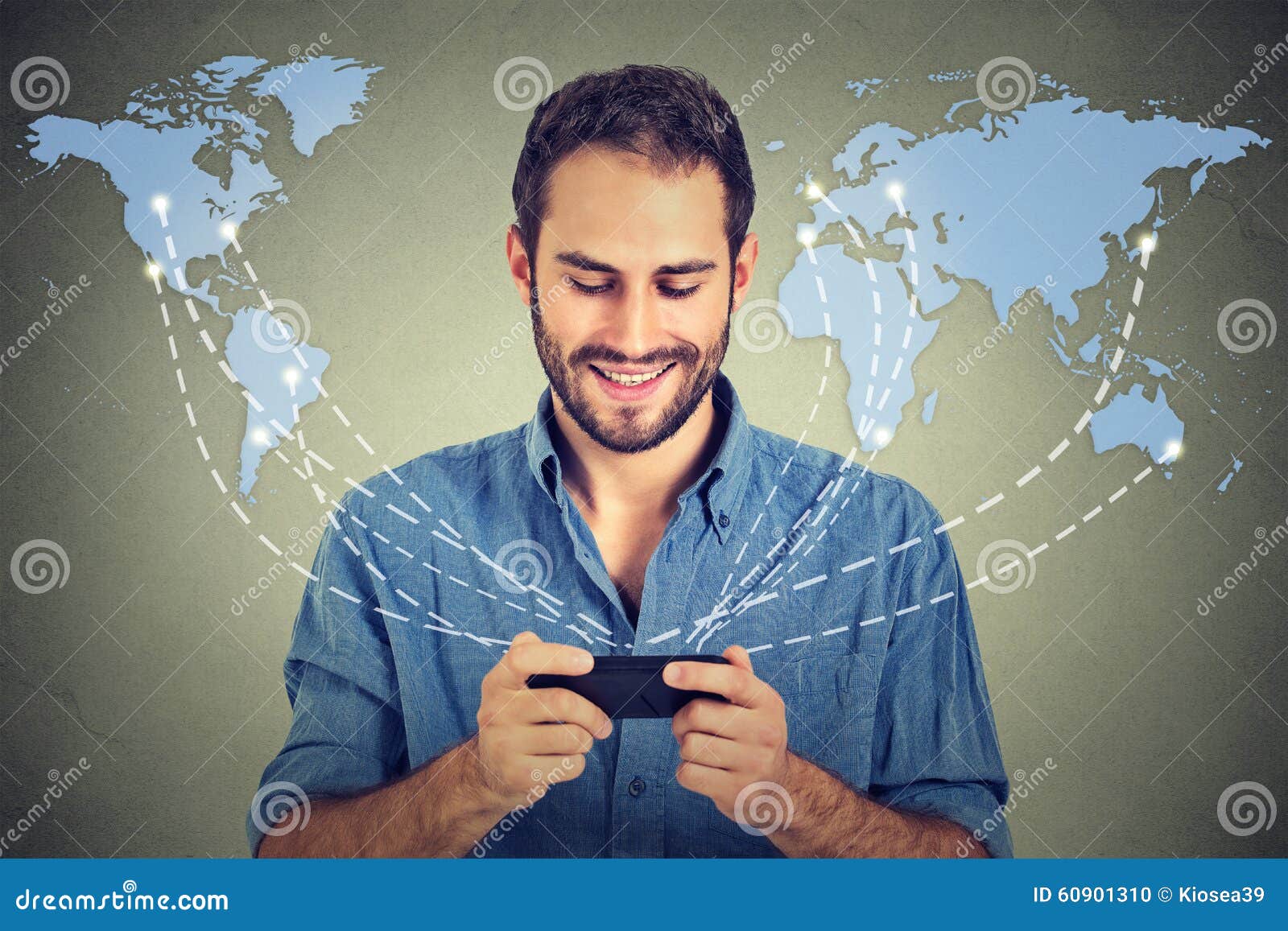 Modern Communication Technology Mobile Phone. Man Holding Smartphone ...