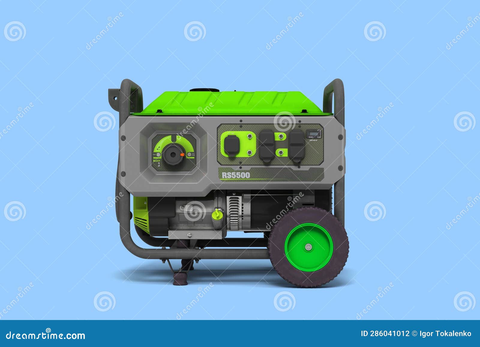 Modern Compact Electrical Generator Front View 3d Render on Blue Stock ...