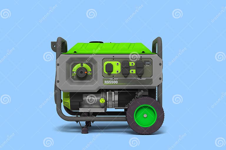 Modern Compact Electrical Generator Front View 3d Render on Blue Stock ...