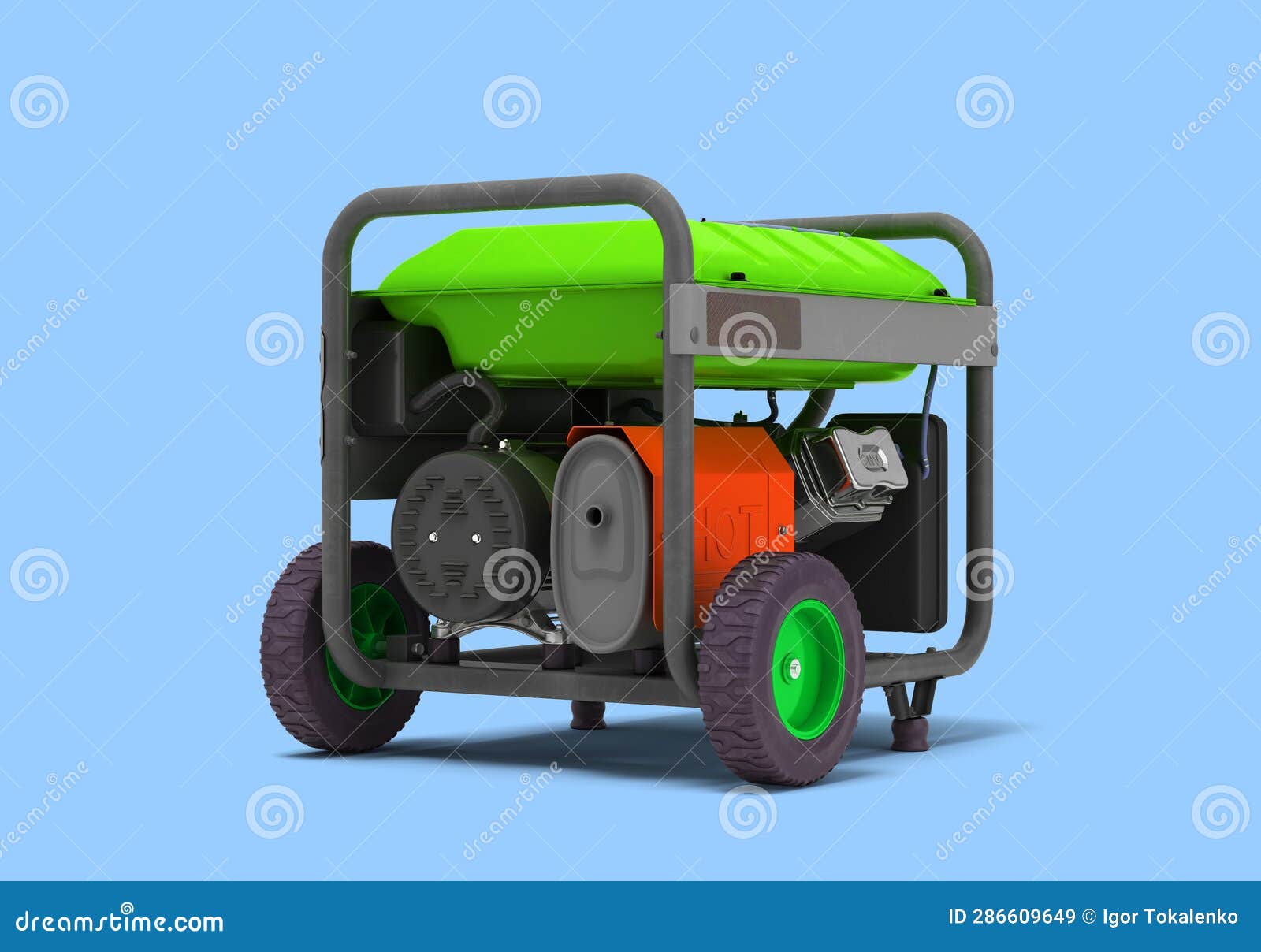 Modern Compact Electrical Generator Right Side View 3d Render on Blue ...