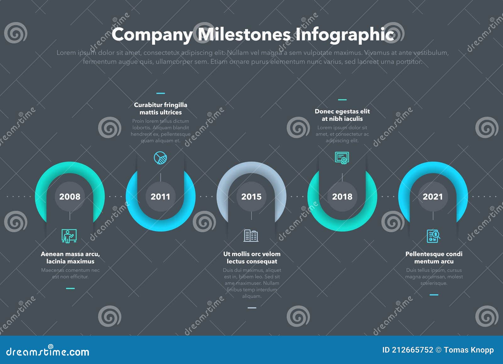 Modern Company Milestones Timeline Template - Dark Version Stock Vector ...