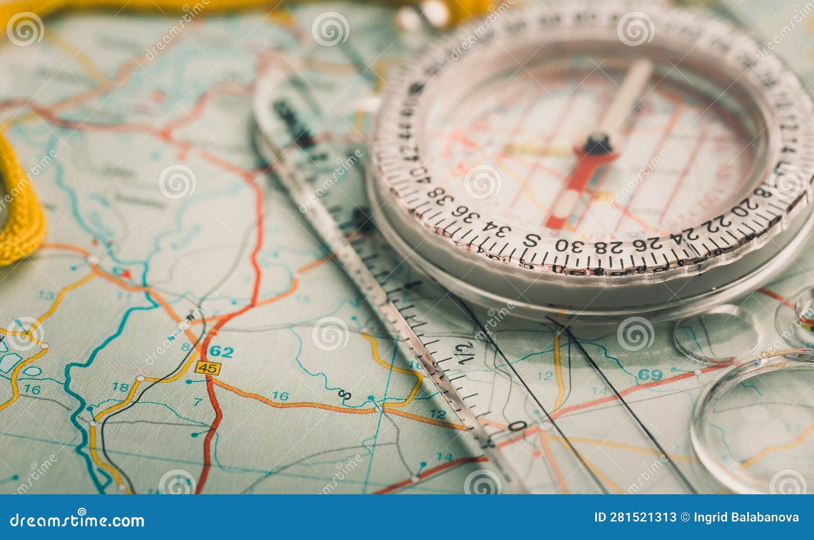 Modern Compass on a Map. Travel Concept Stock Image - Image of south ...