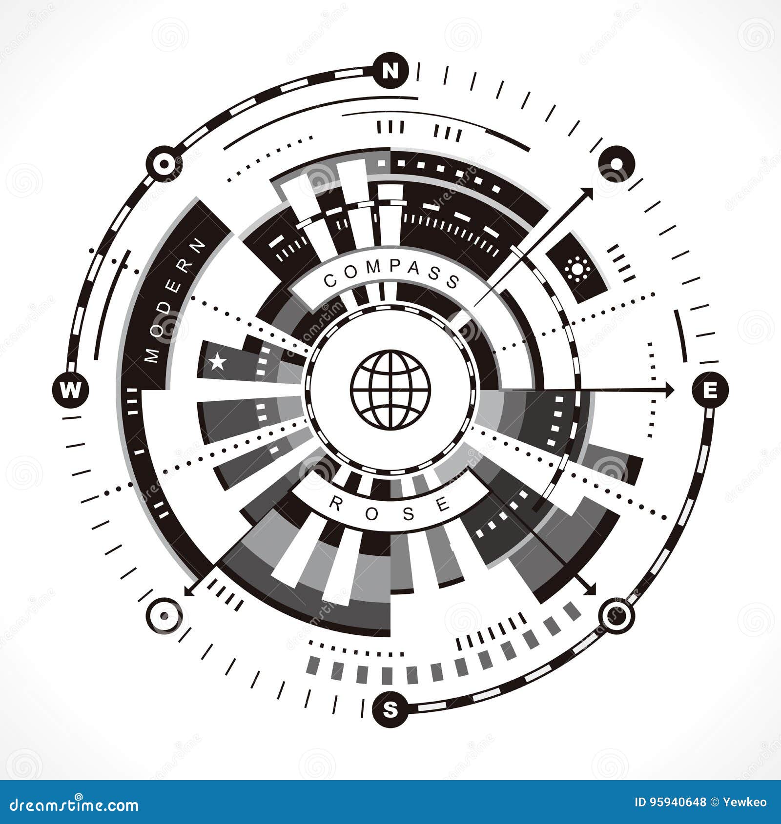 Modern Compass Rose stock vector. Illustration of north - 95940648