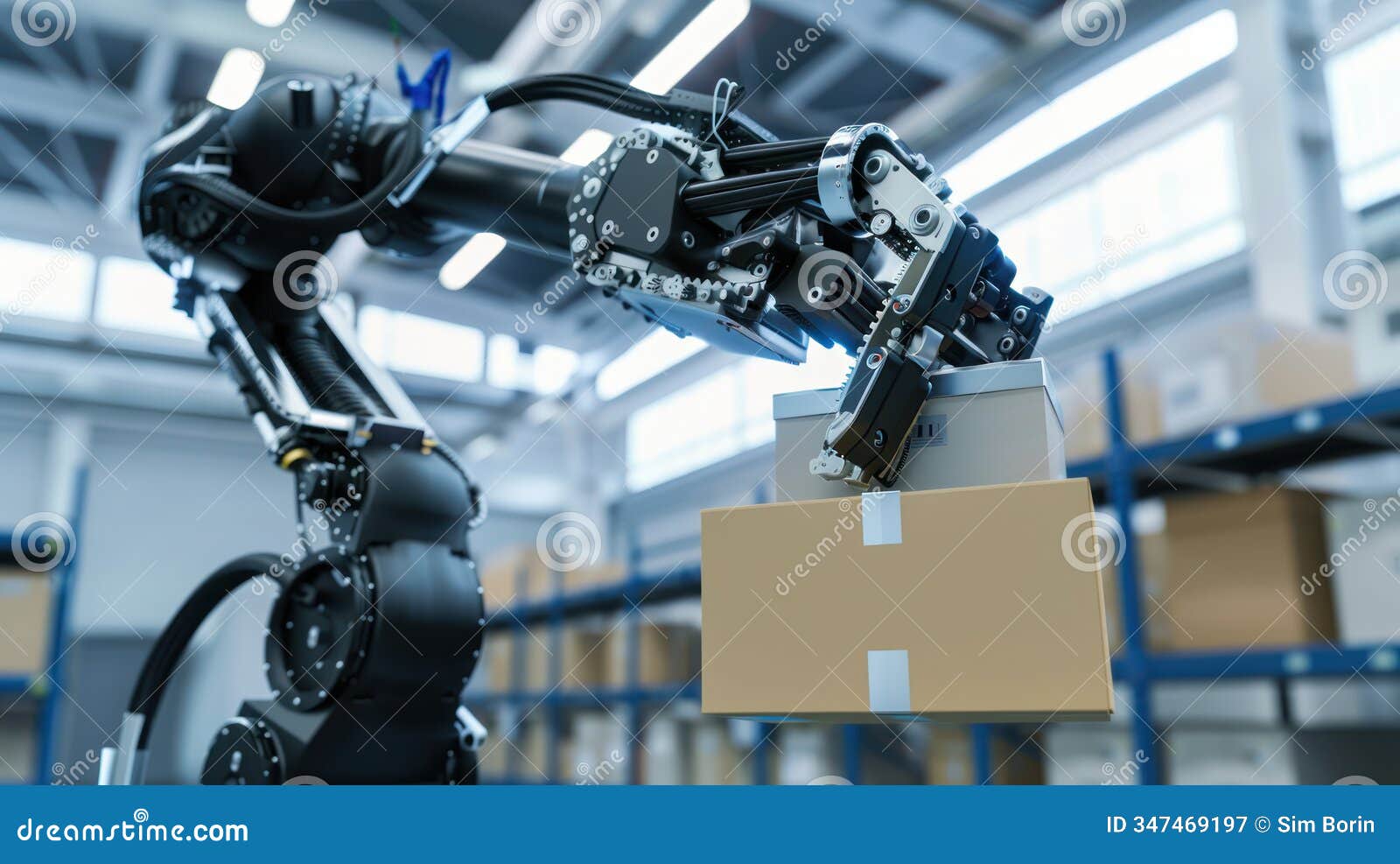 Modern Completely Black Logistic Unloading Robot Arm Holding Stock ...