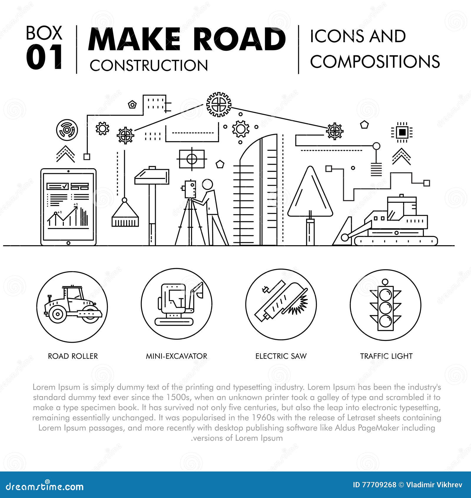Modern Compositions Building Road Construction Thin Line Block F Stock ...