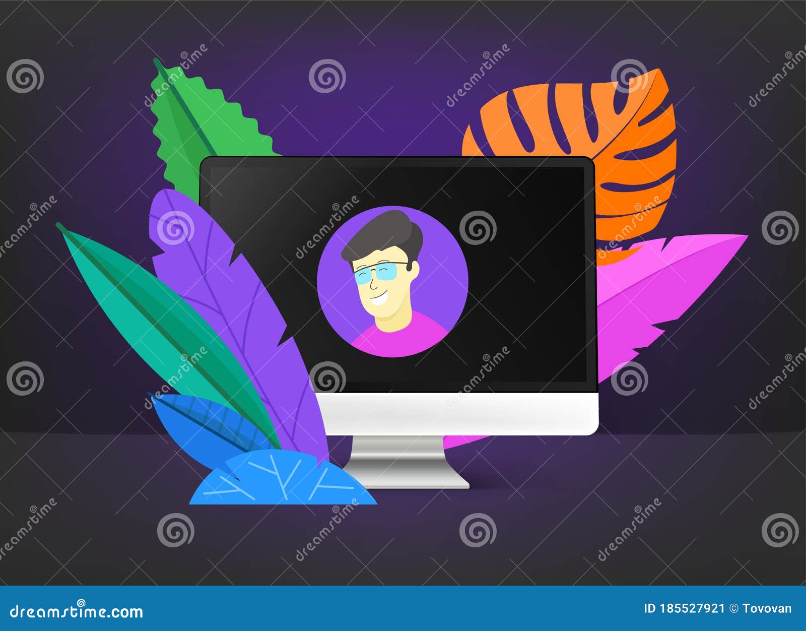 Modern Computer on Black Background Stock Vector - Illustration of ...