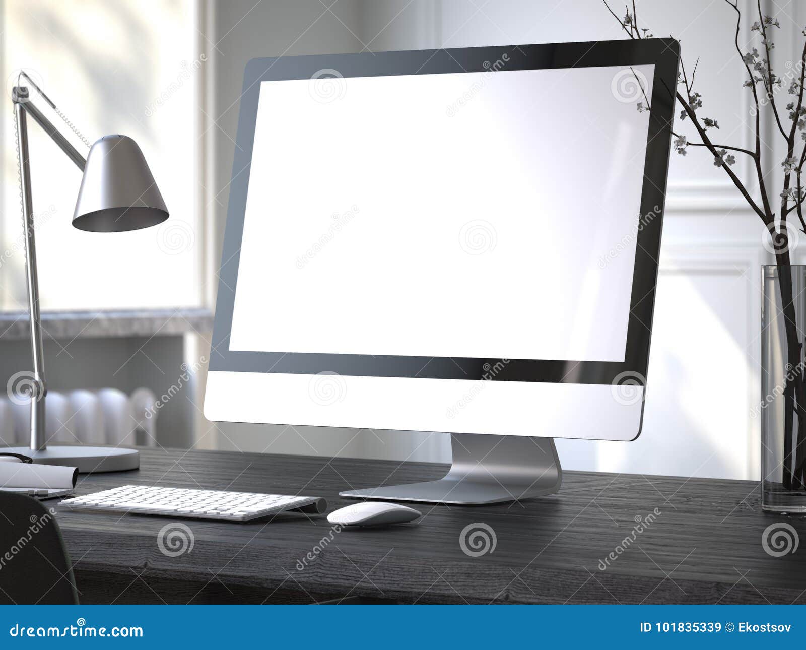 Modern Computer on the Black Table. 3d Rendering Stock Illustration ...