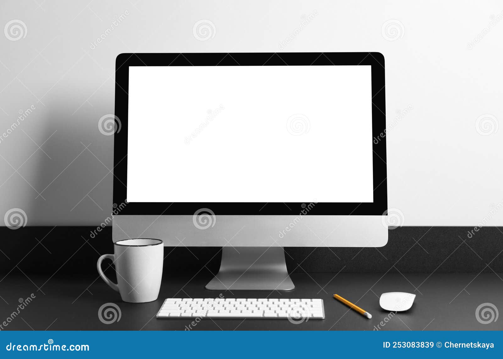 Modern Computer with Blank Screen on Table. Mockup for Design Stock ...