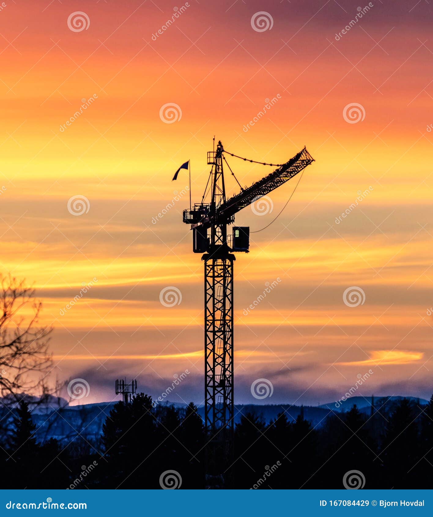Crane Viewed Against Dramatic Sunset Stock Image - Image of gantry ...