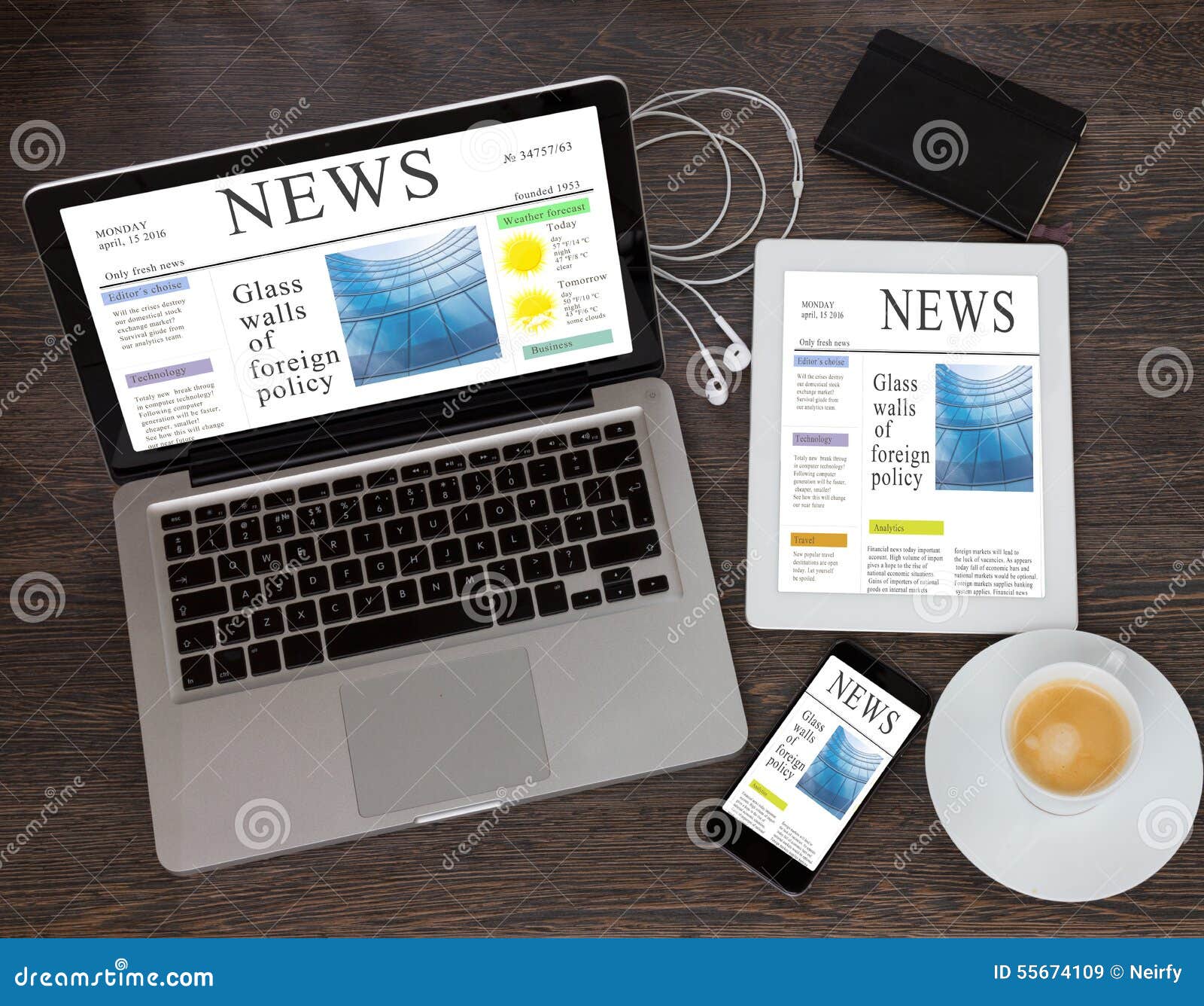 Modern Computer Devices with News Site Stock Image - Image of news ...