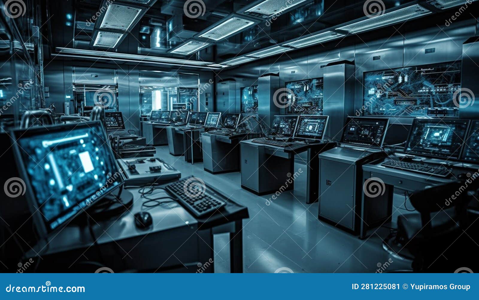 Modern Computer Equipment Illuminates the Futuristic Laboratory with ...