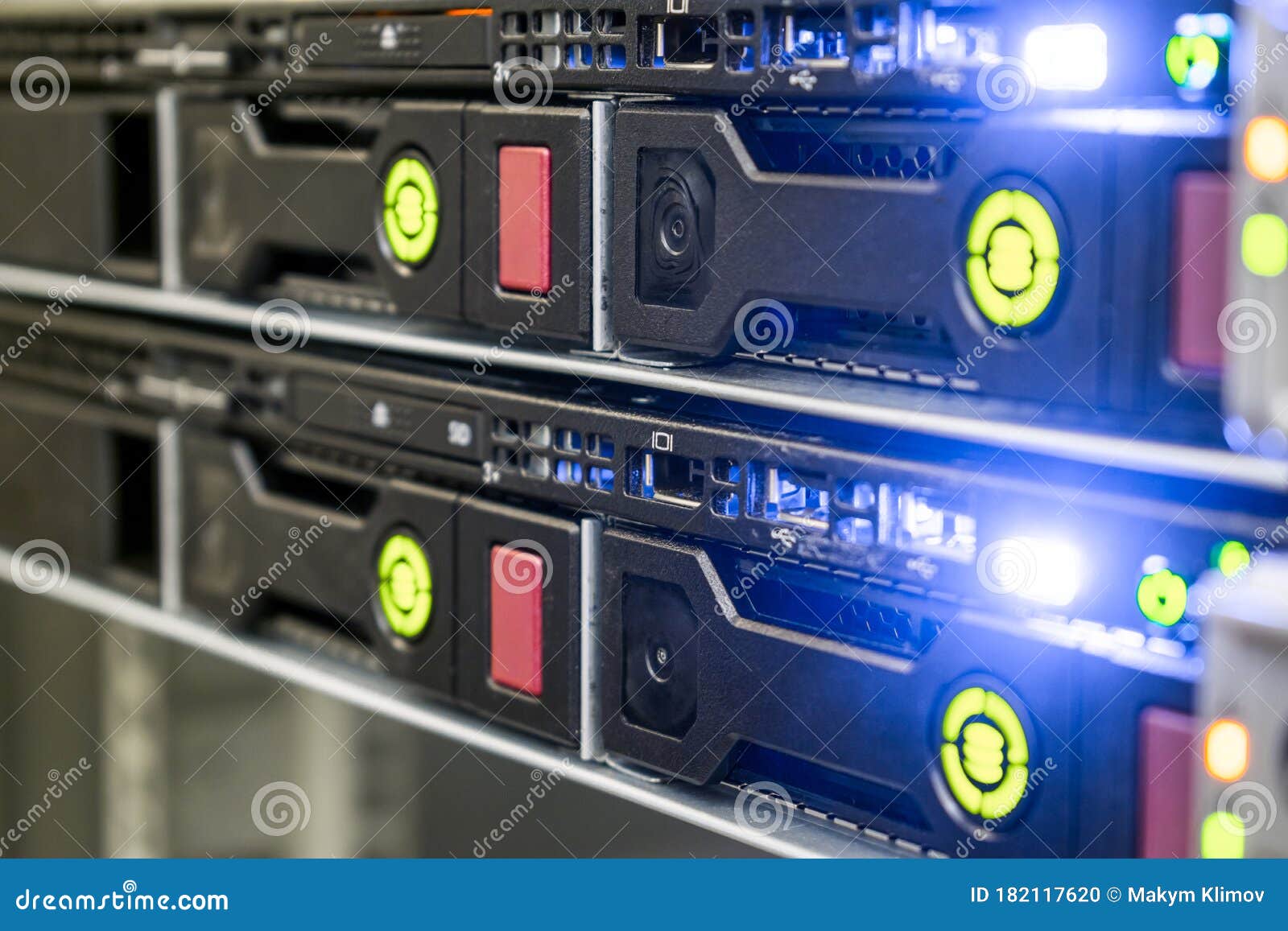 Modern Computer Equipment is Installed in the Server Room. Many Hard ...