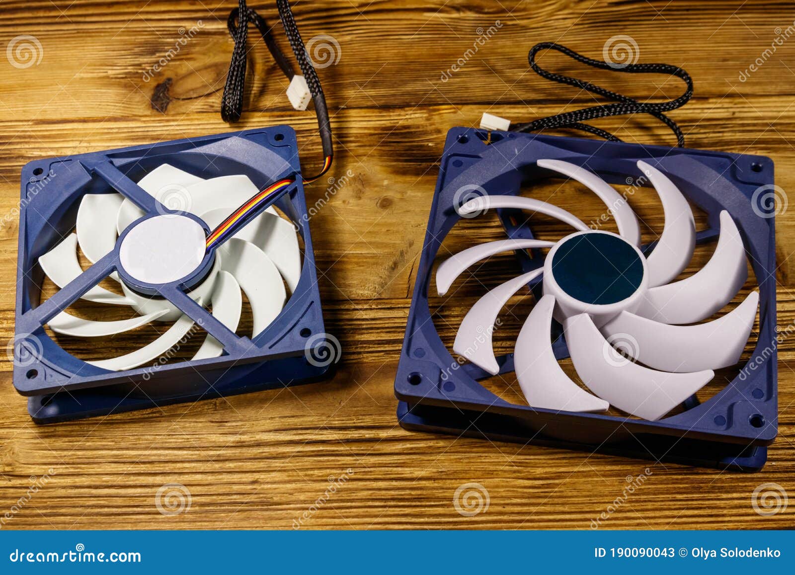 Modern Computer Fans on Wooden Desk Stock Image - Image of cable ...