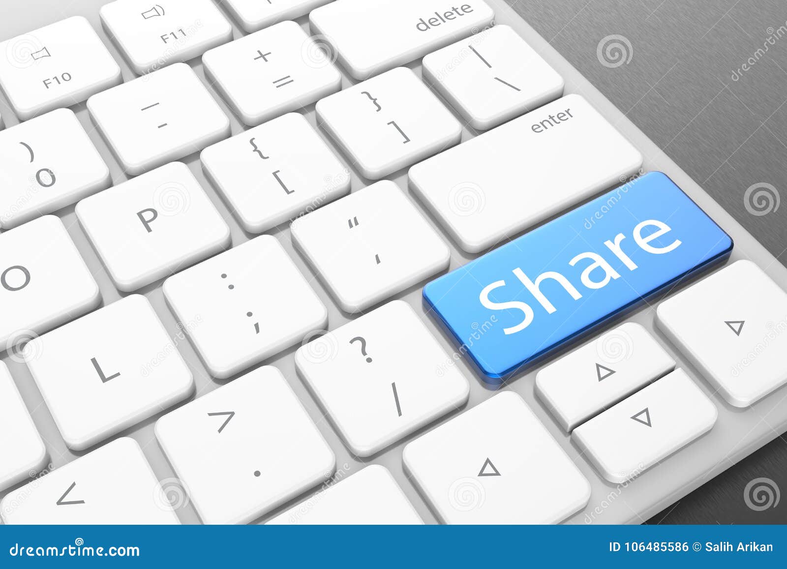 Modern Computer Keyboard with Blue Share Button. 3D Illustrating Stock ...