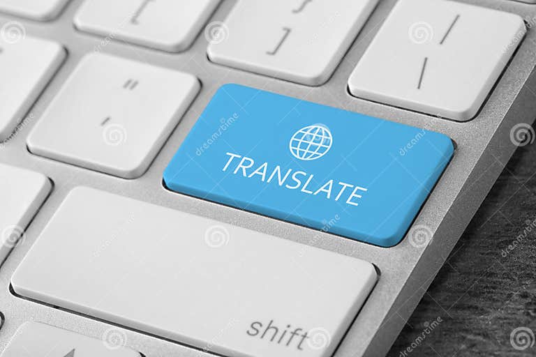 Modern Computer Keyboard with Button for Quick Translation, Closeup ...