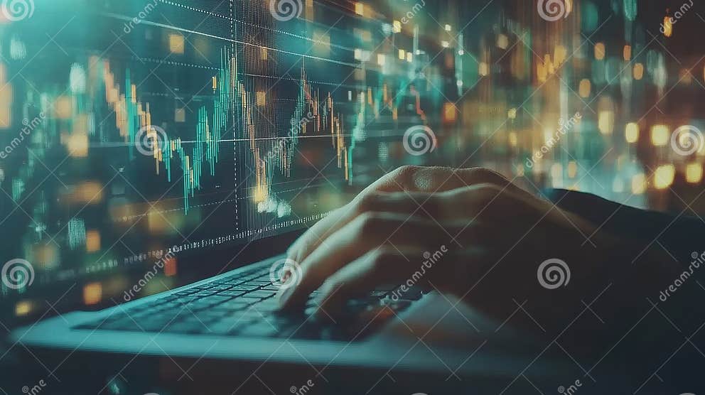 Modern Computer Keyboard with Data Visualization and Trading Graphs ...
