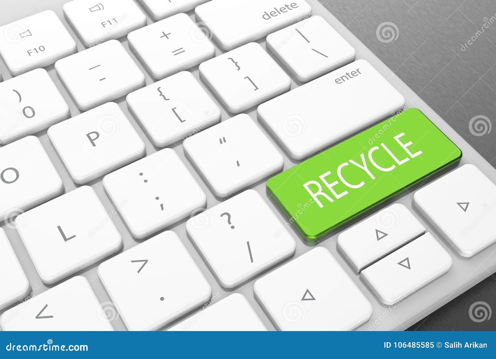 Modern Computer Keyboard with Green Recycle Button. 3D Illustrating ...