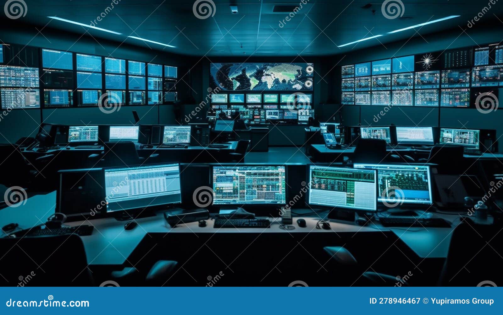 Modern Computer Lab Equipped with Blue Liquid Crystal Displays and ...