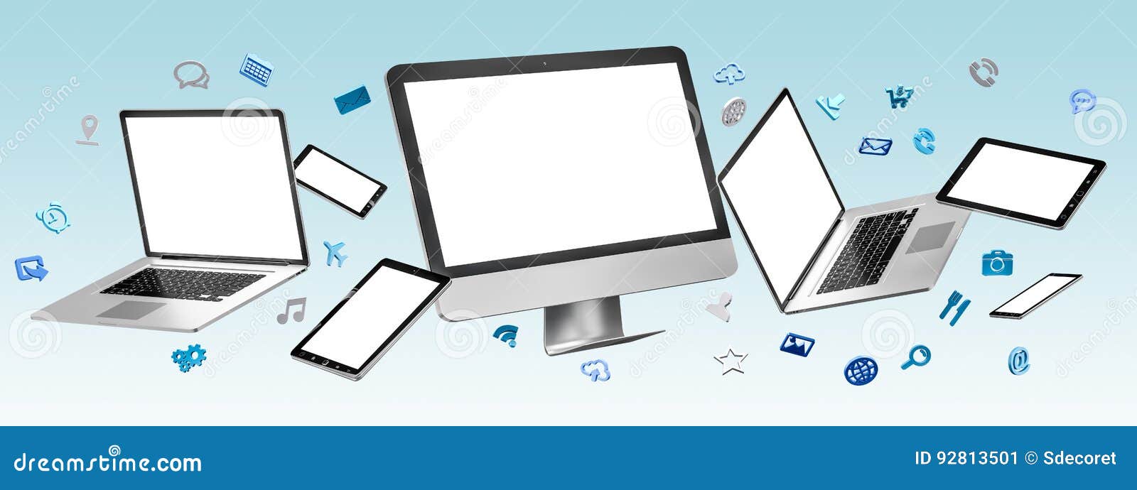 Modern Computer Laptop Mobile Phone and Tablet Connected To Each Stock ...