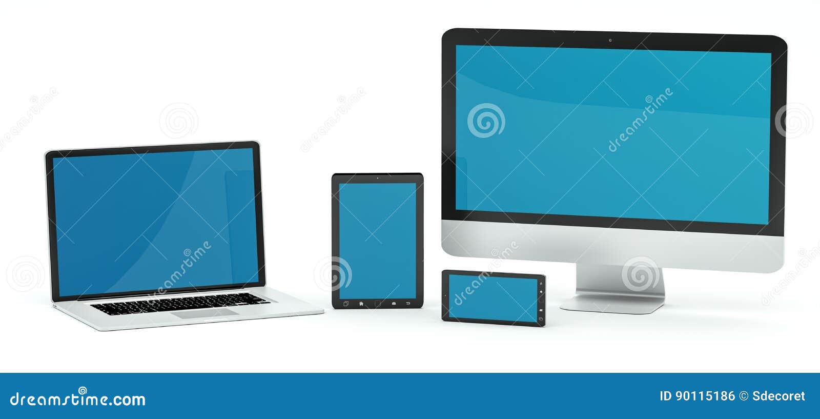 Modern Computer Laptop Mobile Phone and Tablet 3D Rendering Stock ...